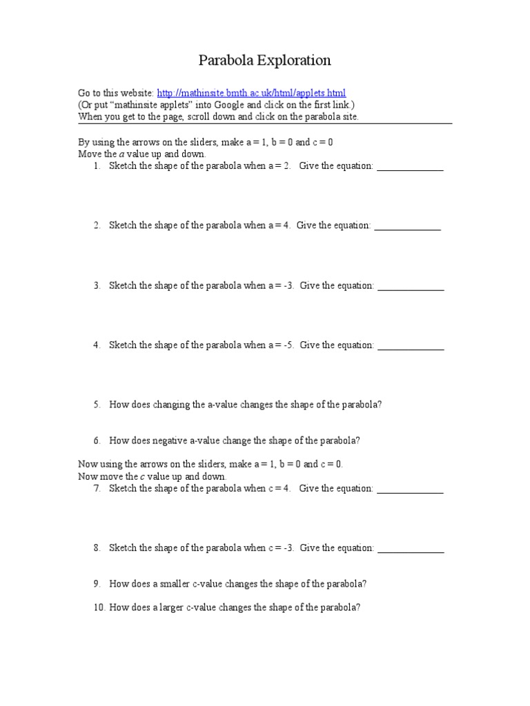 Parabola Shape and Equation Guide | PDF