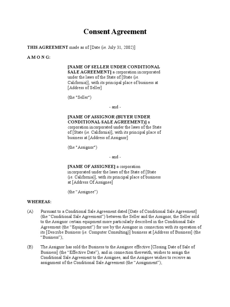 Consent Agreement | Assignment (Law) | Contract Law