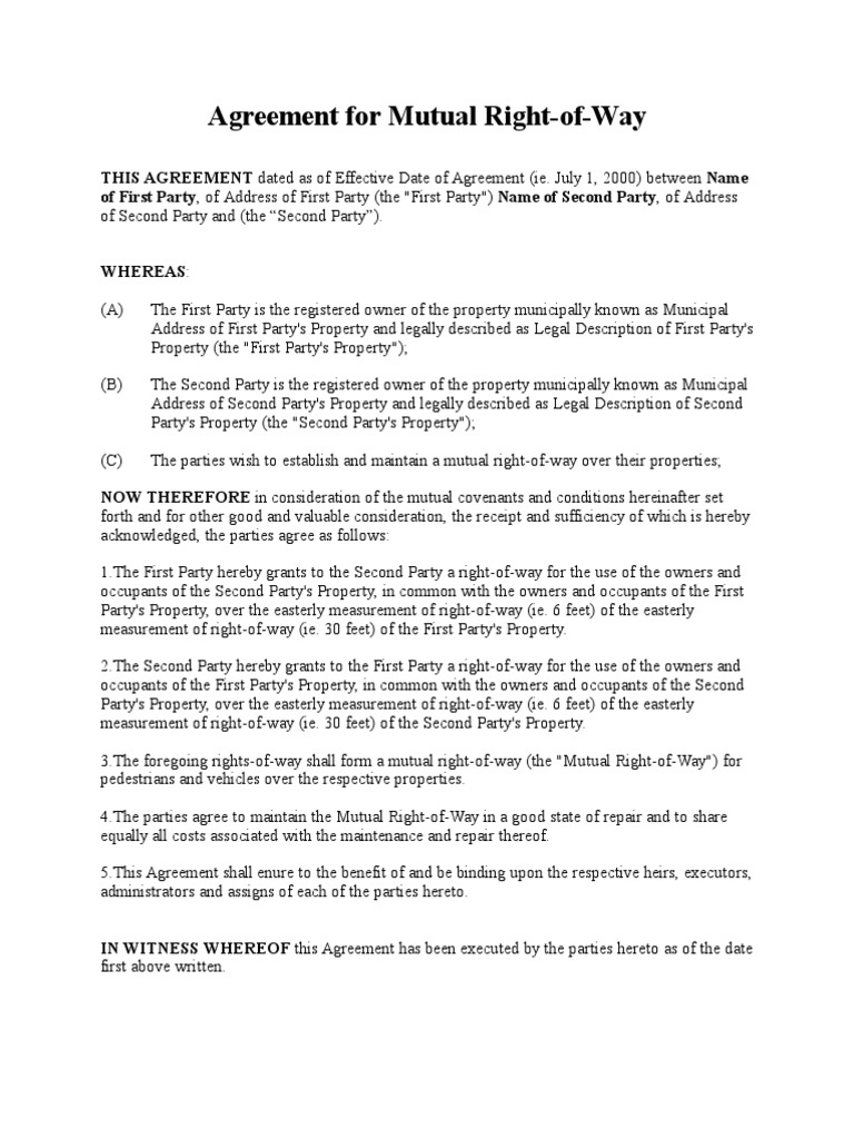 Mutual Right-of-Way Agreement Template | PDF | Easement | Property