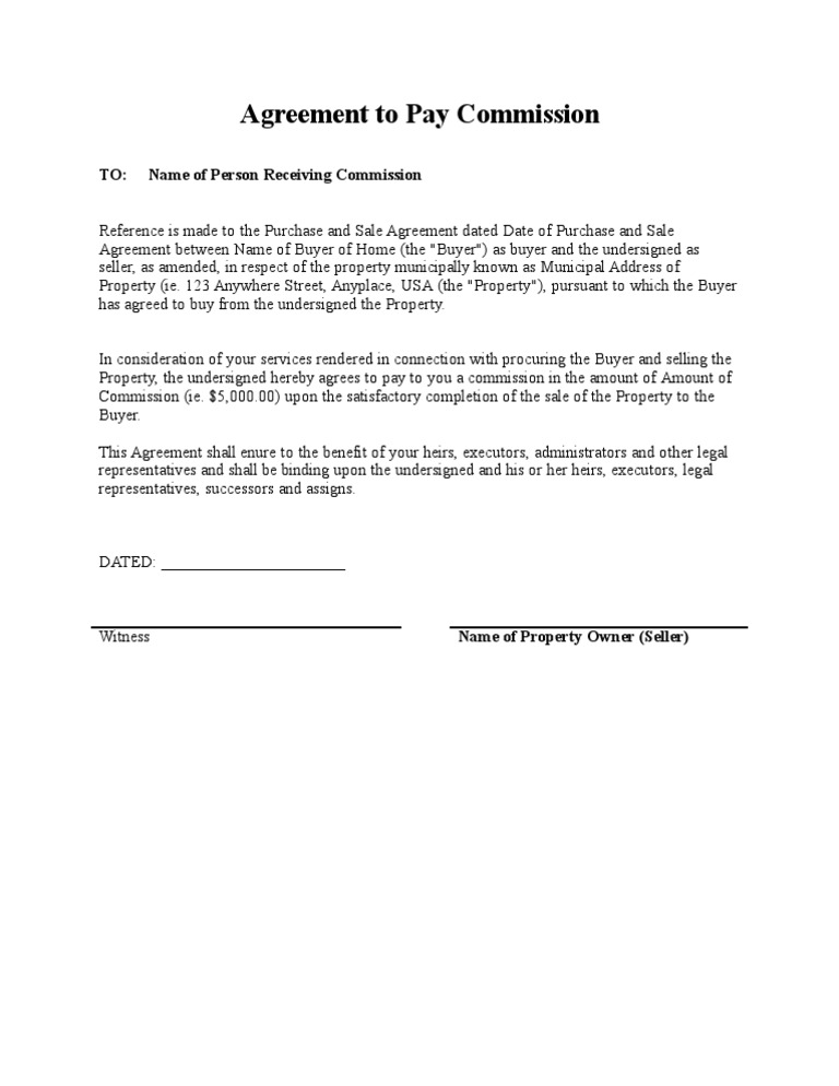 Agreement to Pay Commission
