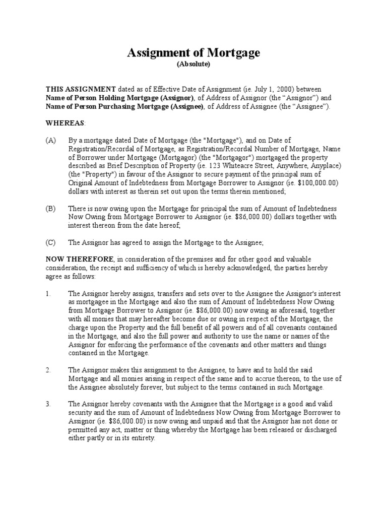Assignment of Mortgage | PDF | Assignment (Law) | Mortgage Law