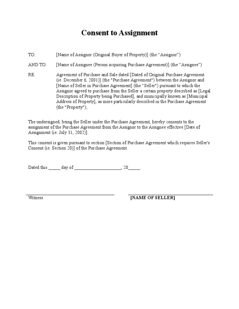 Consent of Seller To Assignment of Agreement of Purchase and Sale | PDF ...