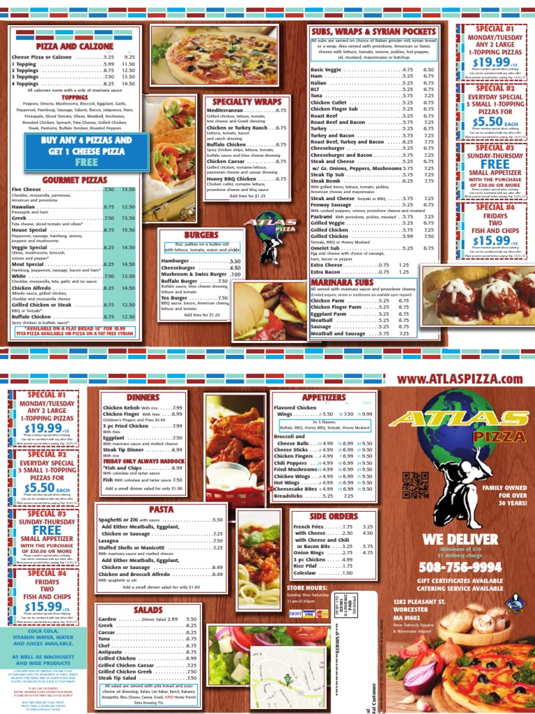 Atlas Pizza Menu | Download Free PDF | Pizza | Hamburgers
