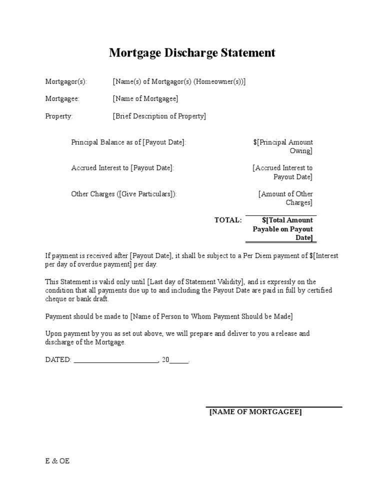 Mortgage Discharge Statement | PDF