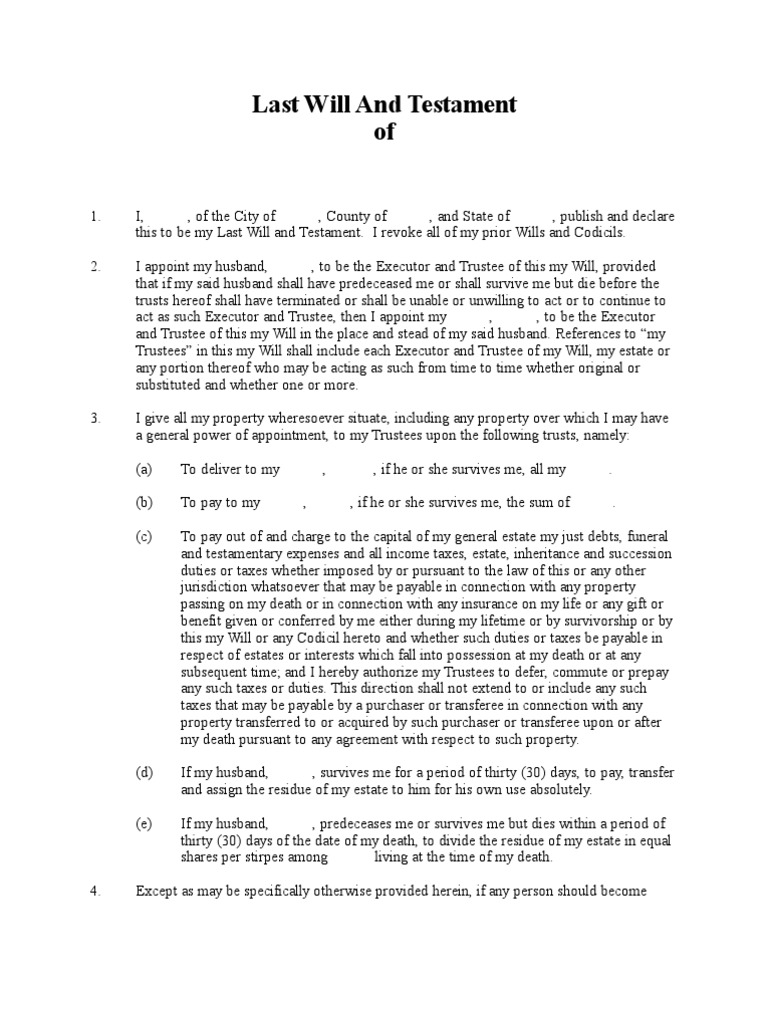 Last Will and Testament Example | PDF | Will And Testament | Mortgage Law