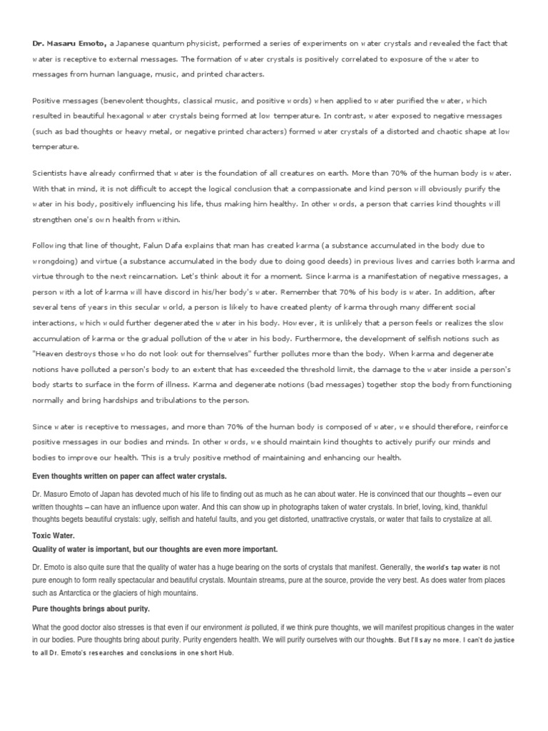 Dr. Masaru Emoto, A Japanese Quantum Physicist, Performed A Series of ...