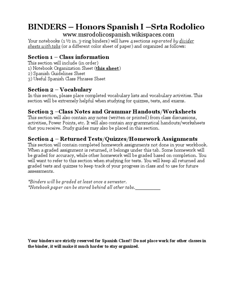 Binder Organizer | PDF | Worksheet | Homework