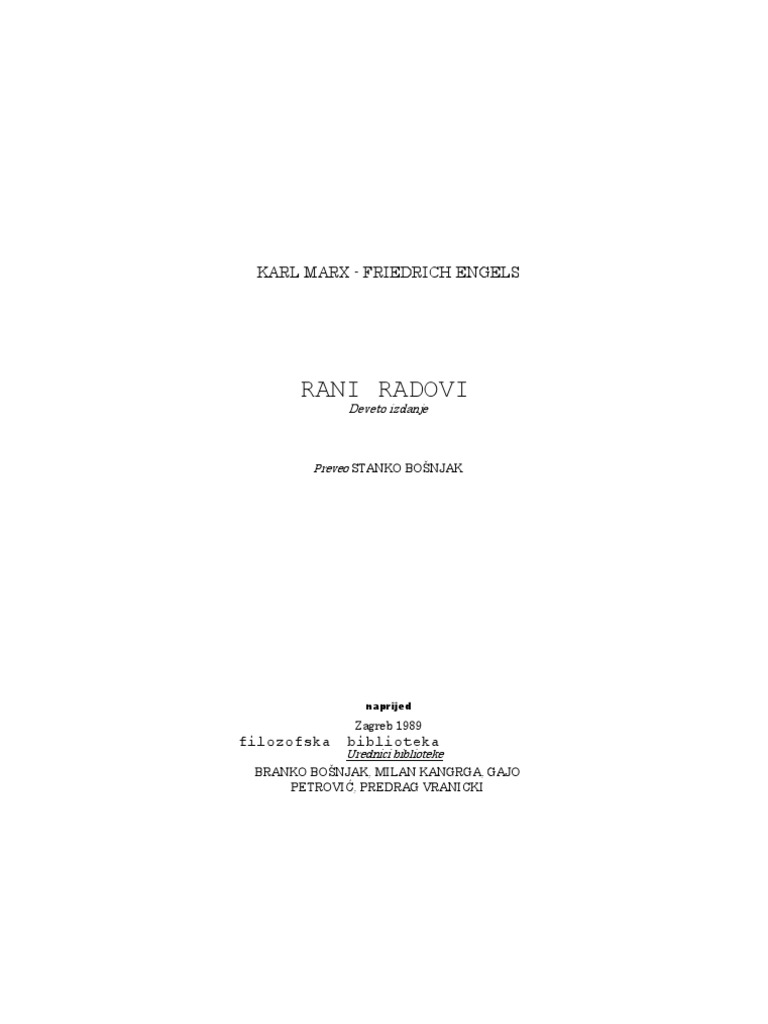 Karl Marx-Friedrich Engels - Rani Radovi | PDF