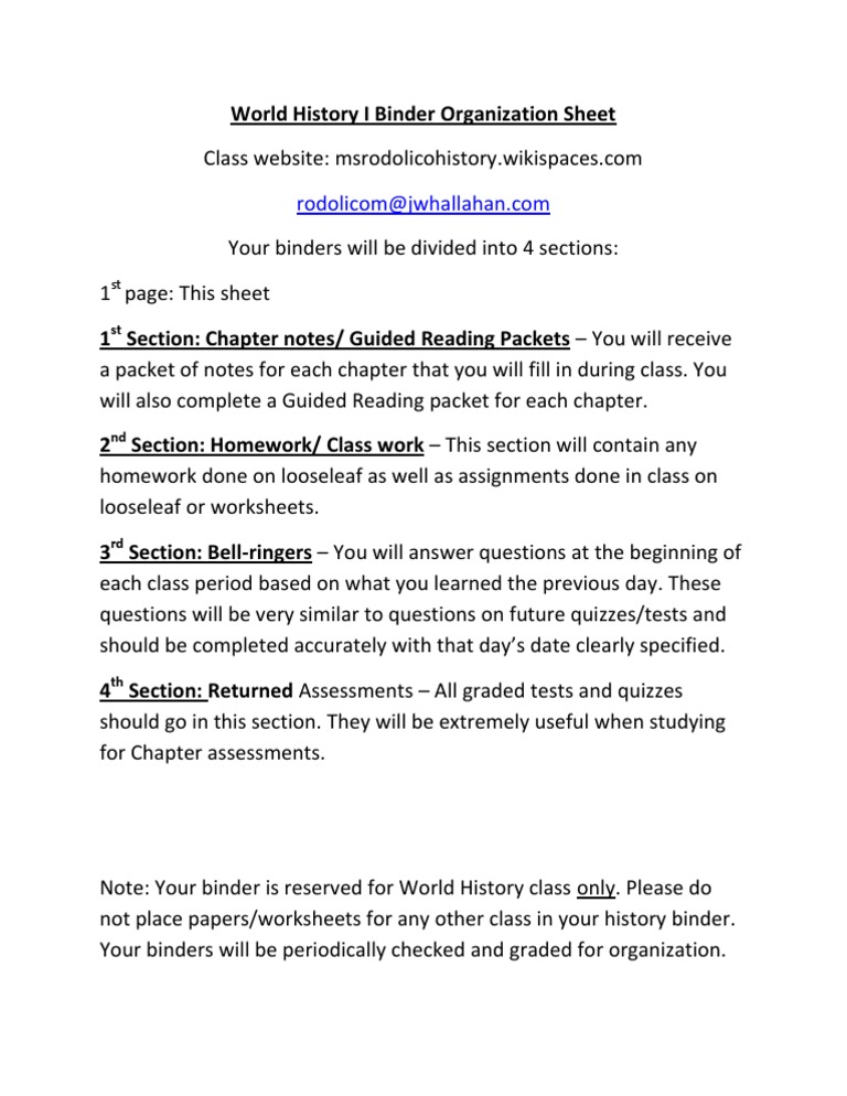 World History - Binder Organization | PDF