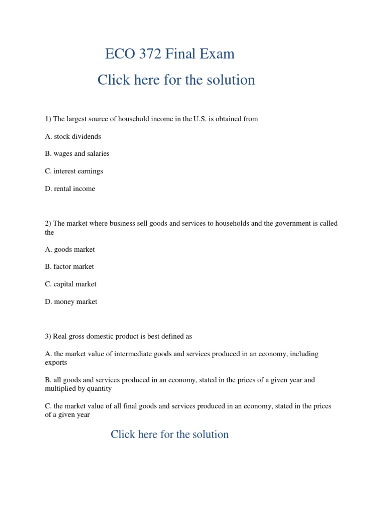 ECO 372 Final Exam | PDF | Balance Of Trade | Government Budget Balance