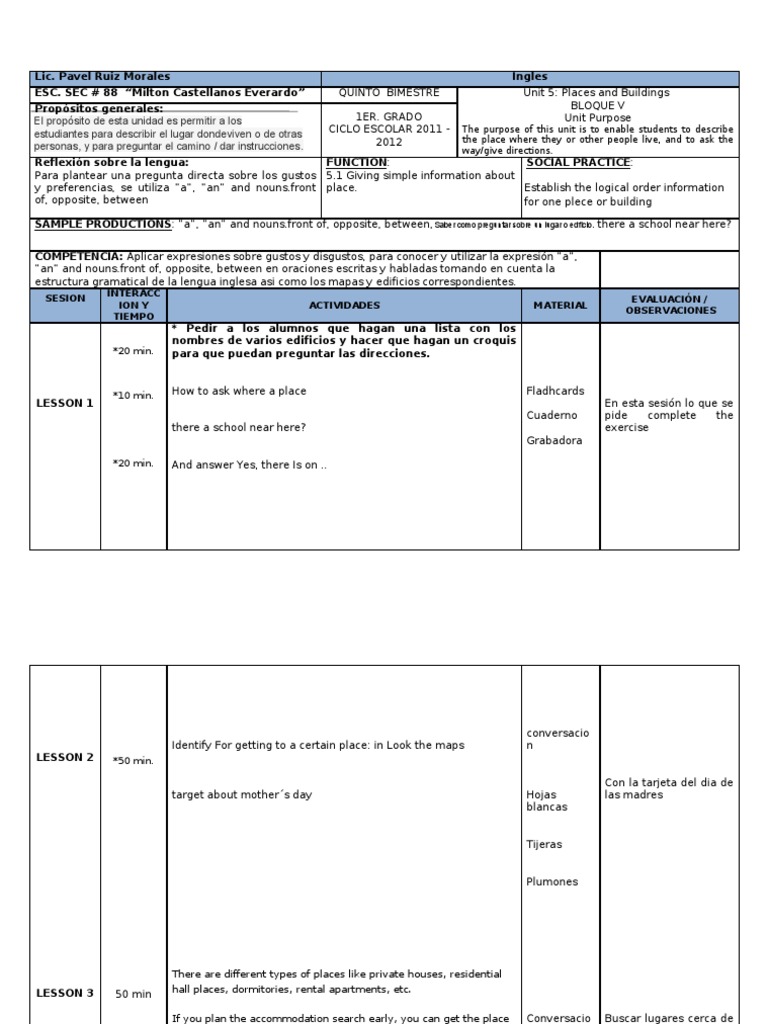 Planeacion Ingles 1° Bloque V | PDF | Lectura (proceso) | Science