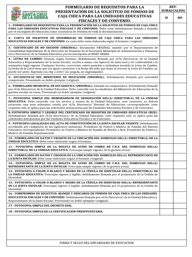 1.- Formulario de Requisitos Solic. Cja.chica- 2026 .-1 | PDF