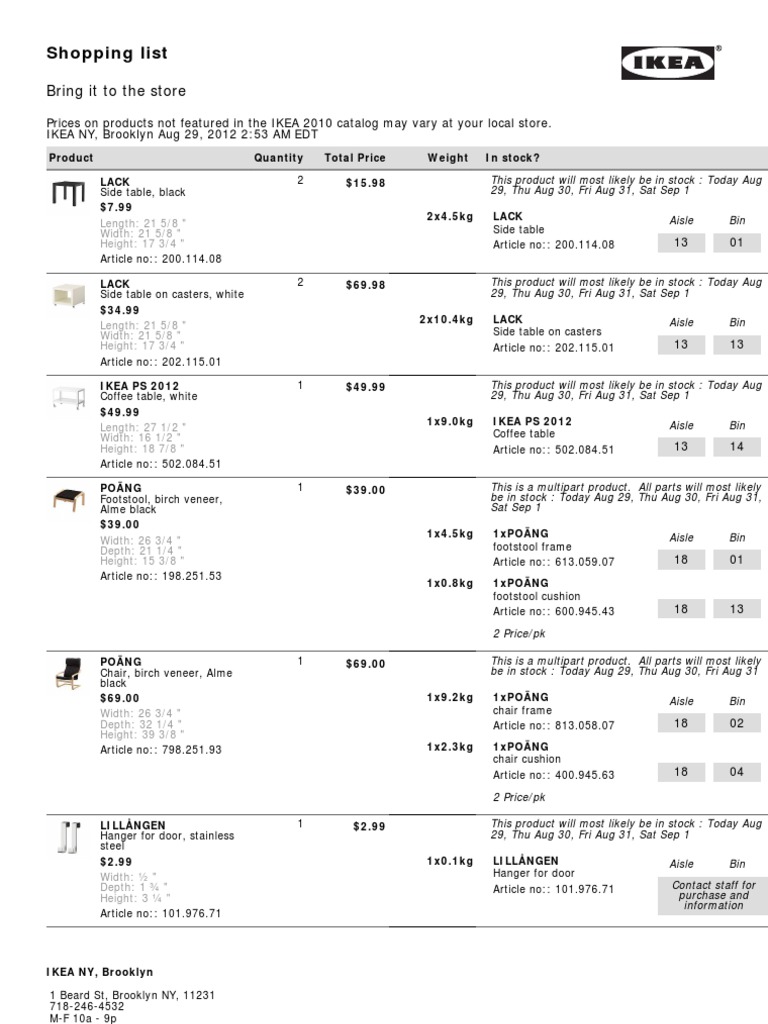Ikea Order | PDF | Length | Aisle