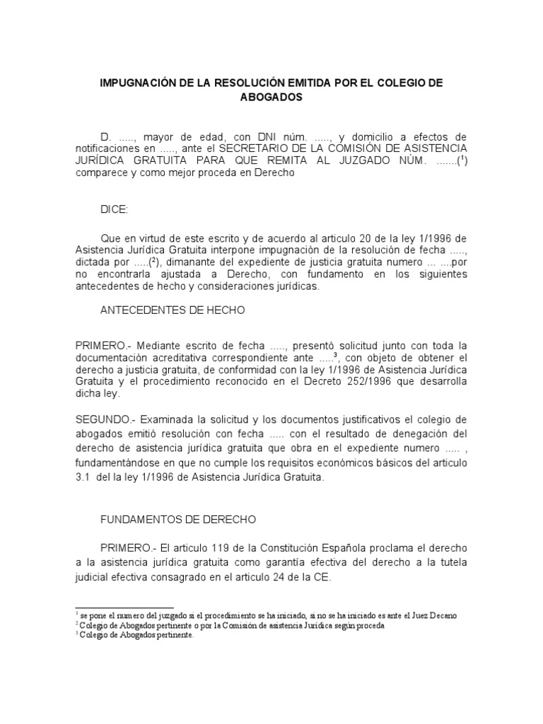 Modelo Impugnacion Justicia Gratuita Web | PDF | Asistencia legal | Justicia