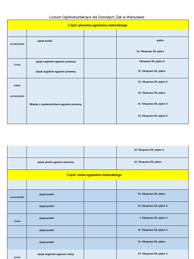Harmonogram Egzaminu Maturalnego Maj 2026 | PDF