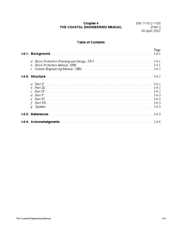 EM 1110-2-1100 (Part I) 30 April 2002: The Coastal Engineering Manual I ...