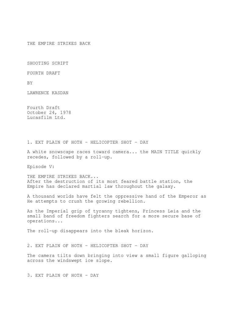 The EMPIRE STRIKES BACK - Fourth Draft - Shooting Script - Oktober 1978 ...
