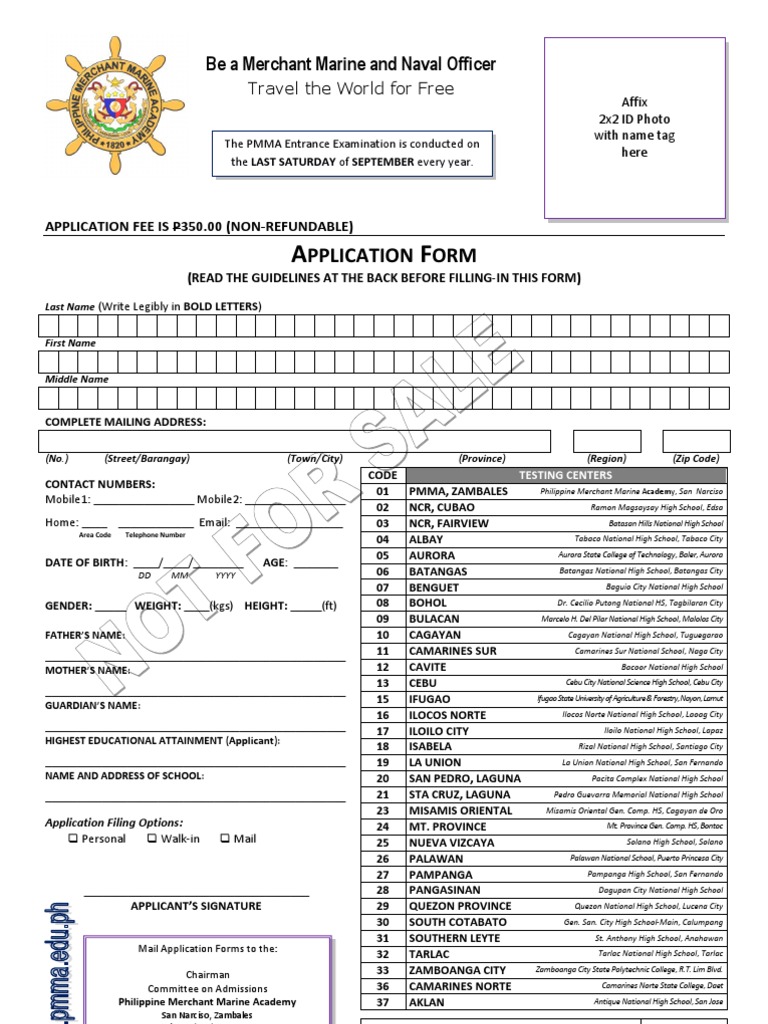 PMMA Admission Application Form 2023 | PDF