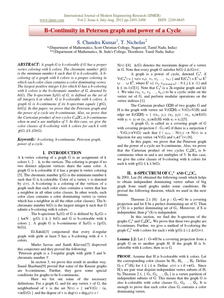 B-Continuity in Peterson Graph and Power of A Cycle: S. Chandra Kumar ...
