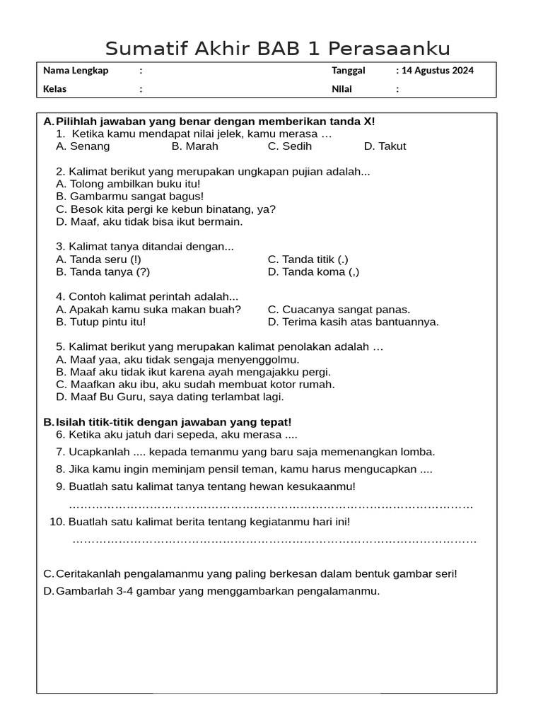 Sumatif Akhir Bab 1,2,3,4 B.indonesia | PDF
