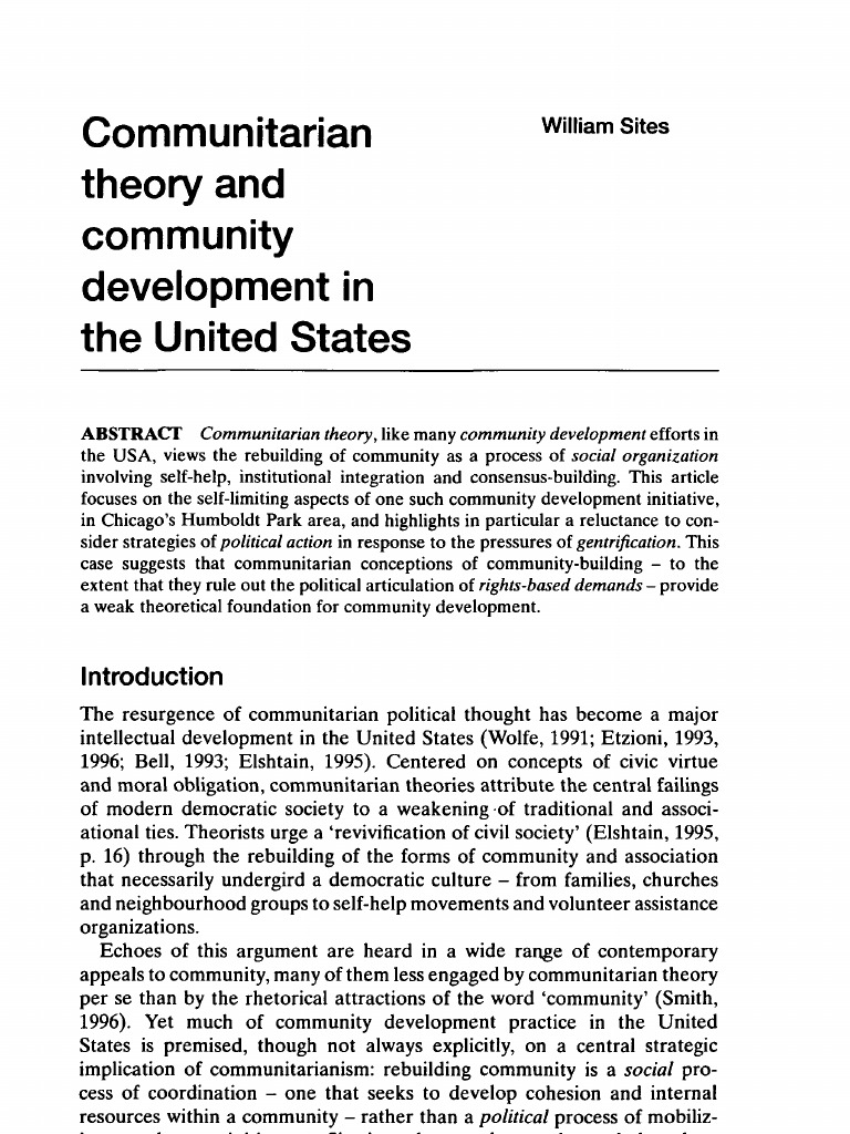 Communitarian Theory and Community Development in The United States ...