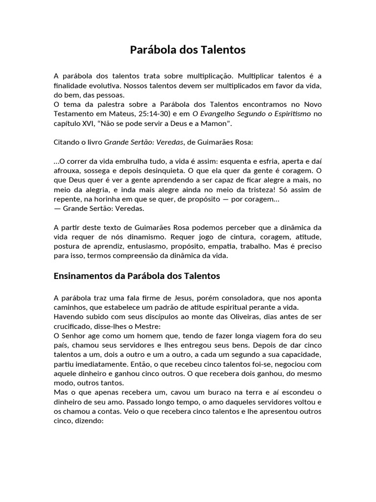 Parábola dos Talentos | PDF | Parábolas de Jesus | Jesus