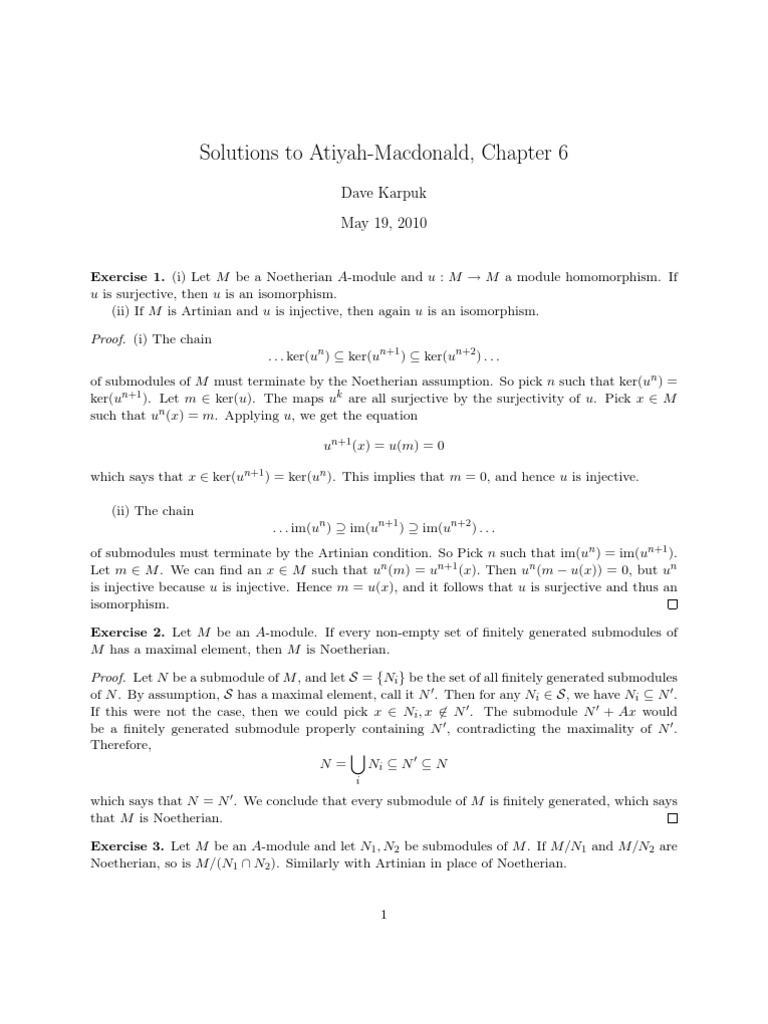 Atiyah McDonald Commutitative Algebra Solns Chapter 6 | PDF | Ring ...