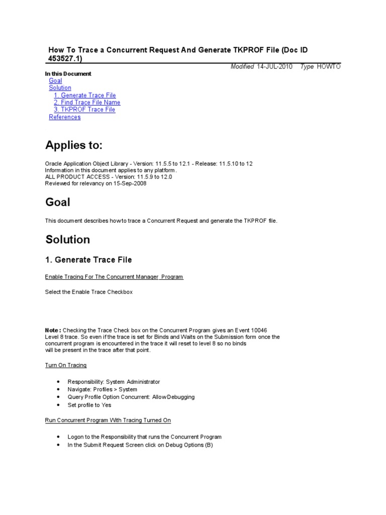 How To Trace A Concurrent Request and Generate TKPROF File | PDF | Sql | Data Management