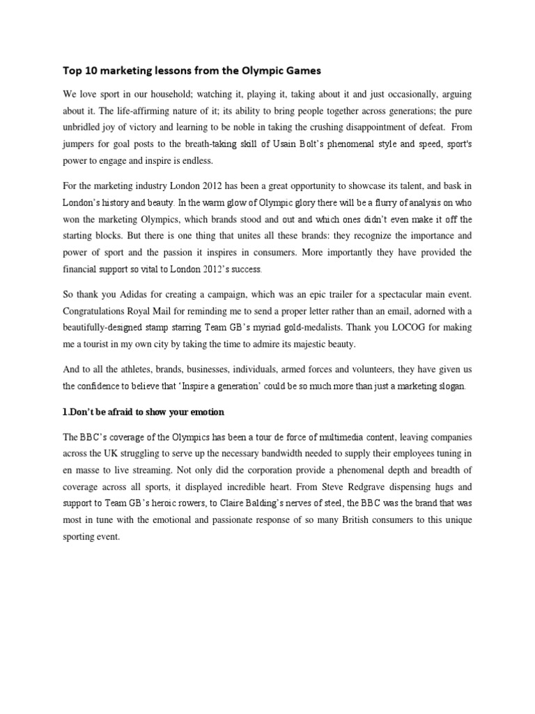 Marketing Insights from the Olympics | PDF | Olympic Games | Brand
