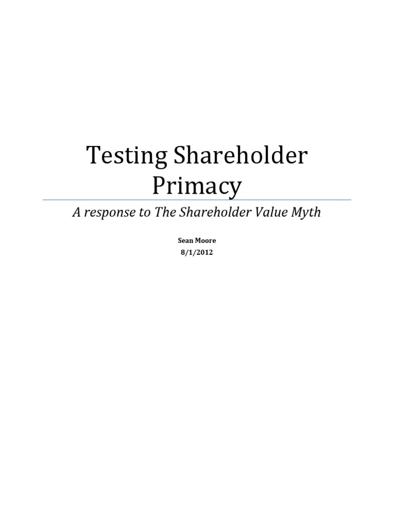 Shareholder Primacy - Book Critique | PDF | Shareholder Value ...