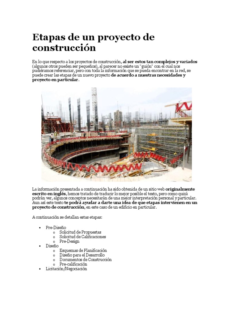 Etapas de Un Proyecto de Construcción | PDF | Solicitud de propuesta ...