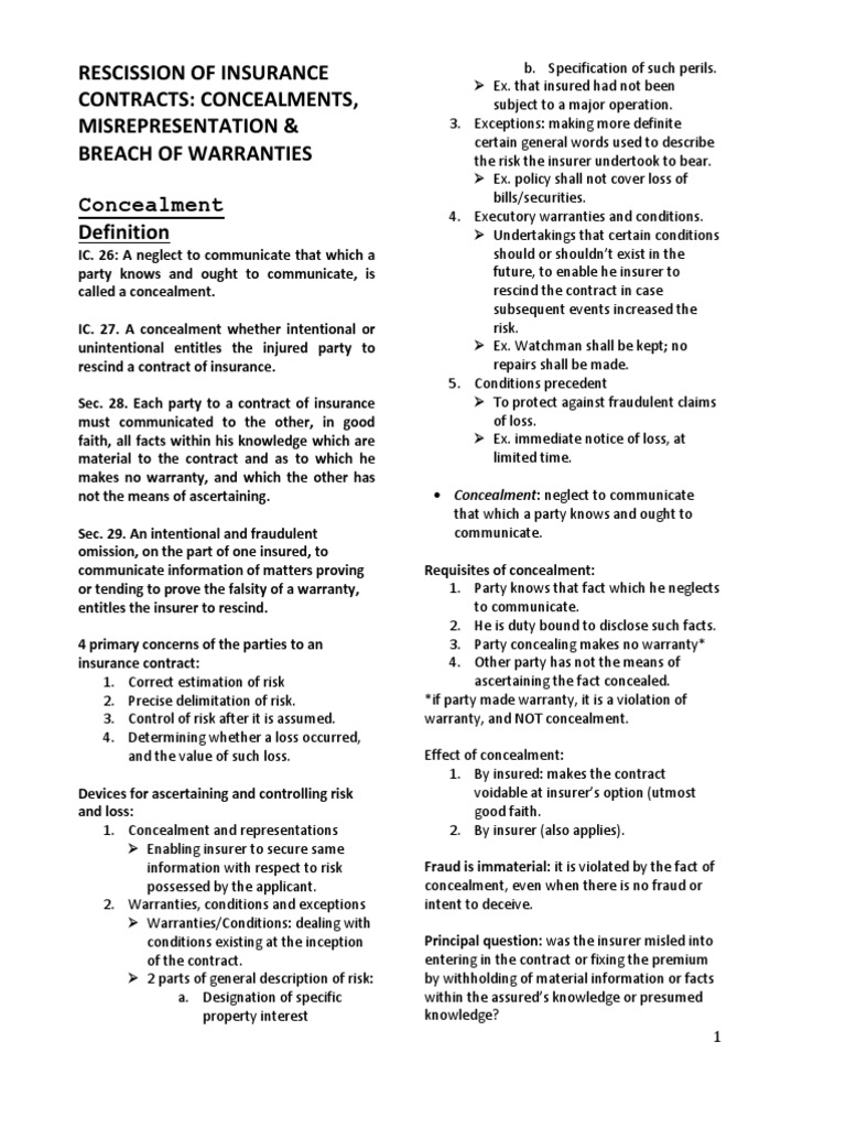 Rescission of Insurance Contracts | PDF | Rescission | Misrepresentation