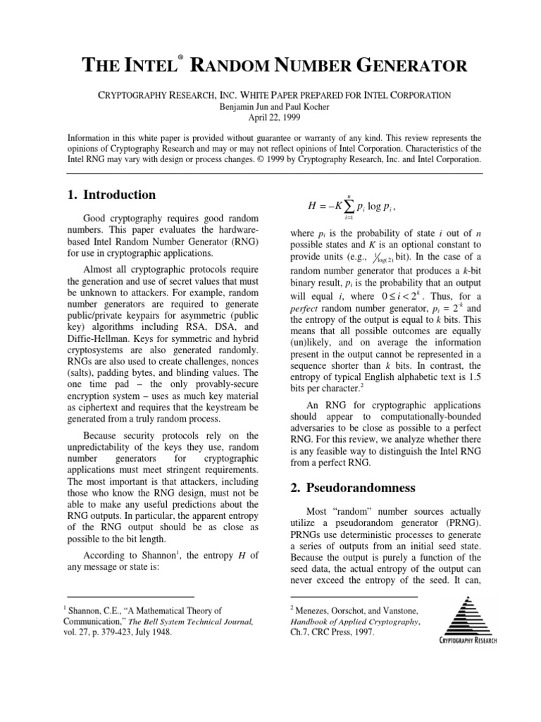 Intel RNG for Cryptographic Use | PDF | Games & Activities | Computers