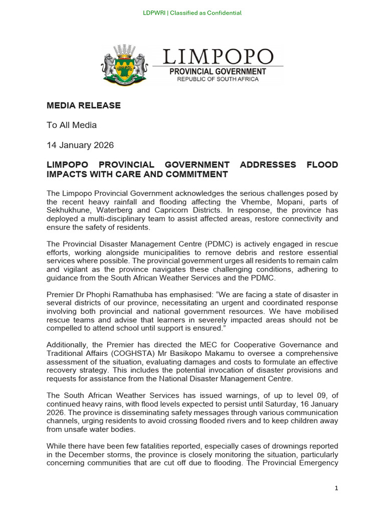 Media Release On Disaster Management 14 January 2025 | PDF | Emergency ...