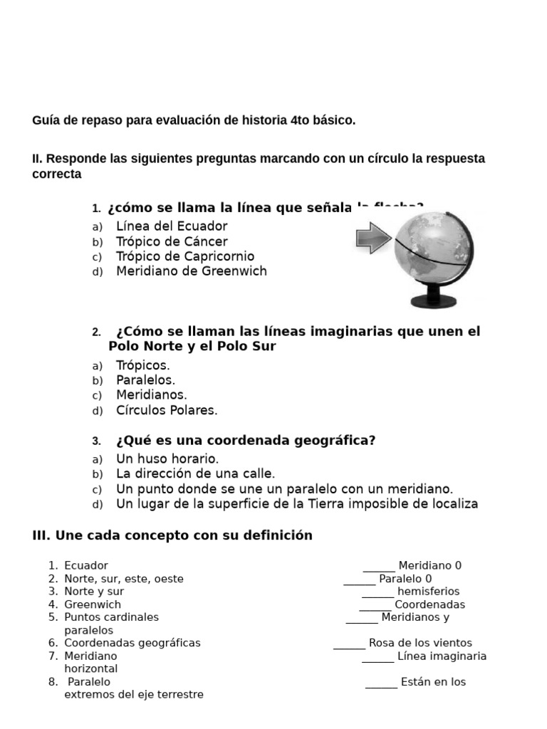Guia de Repaso, Coordenadas | PDF | Ecuador | Longitud