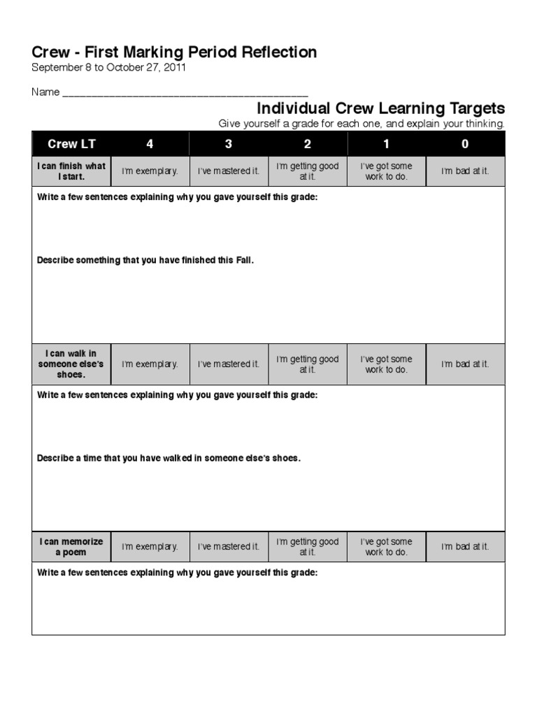 First Marking Period Reflection | PDF