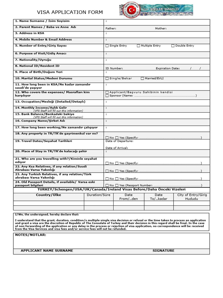Application Form - Saudi Arabia May 2026 Turkey Visa | PDF | Passport ...