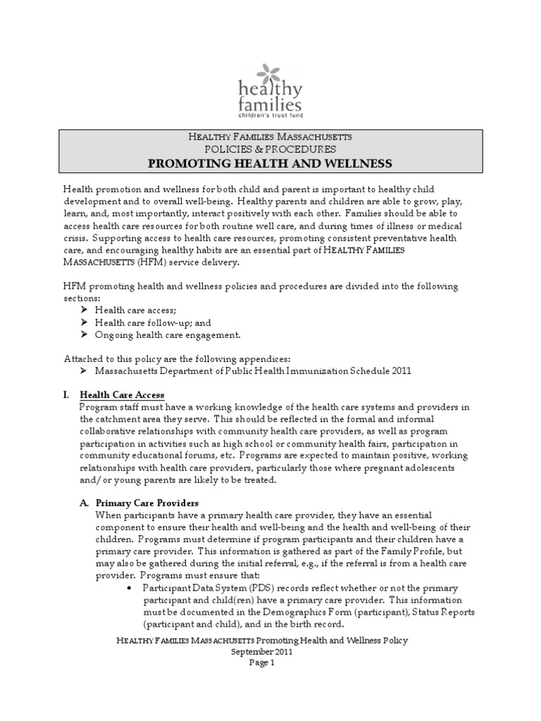 Massachusetts Health and Wellness Policies | PDF | Wellness