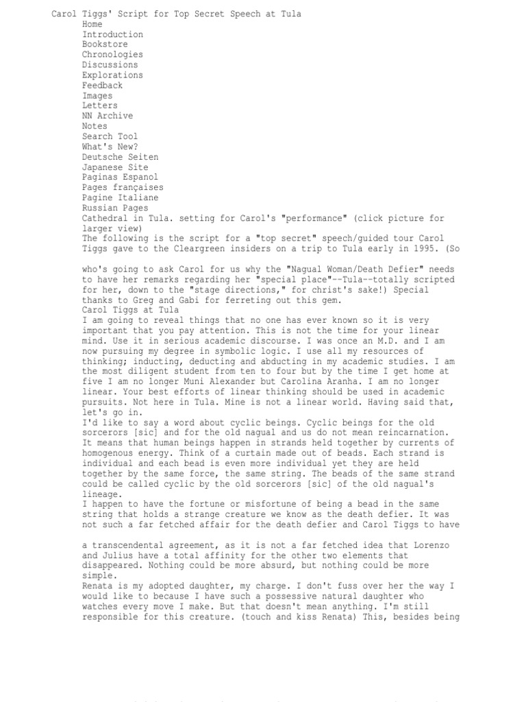 Carol Tiggs' Script For Top Secret Speech at Tula | PDF | Science ...