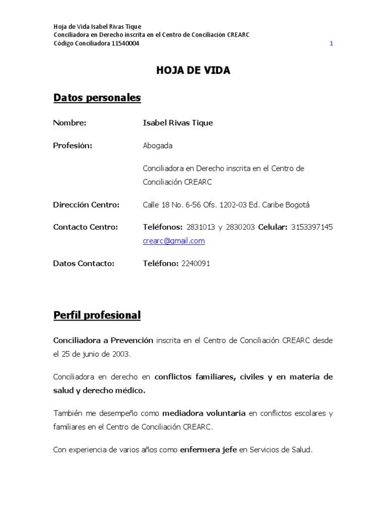 CV Isabel Rivas Tique | PDF | Bogotá | Mediación