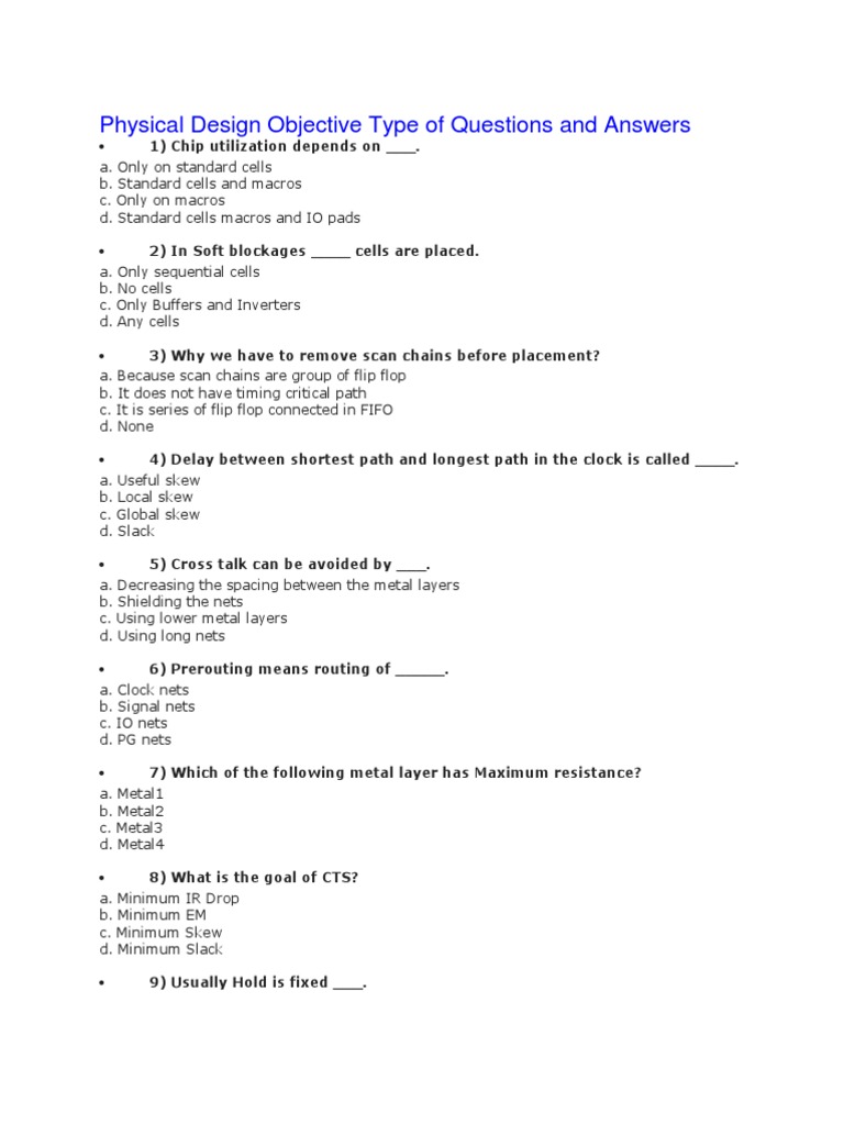 Physical Design Objective Type of Questions and Answers | PDF ...