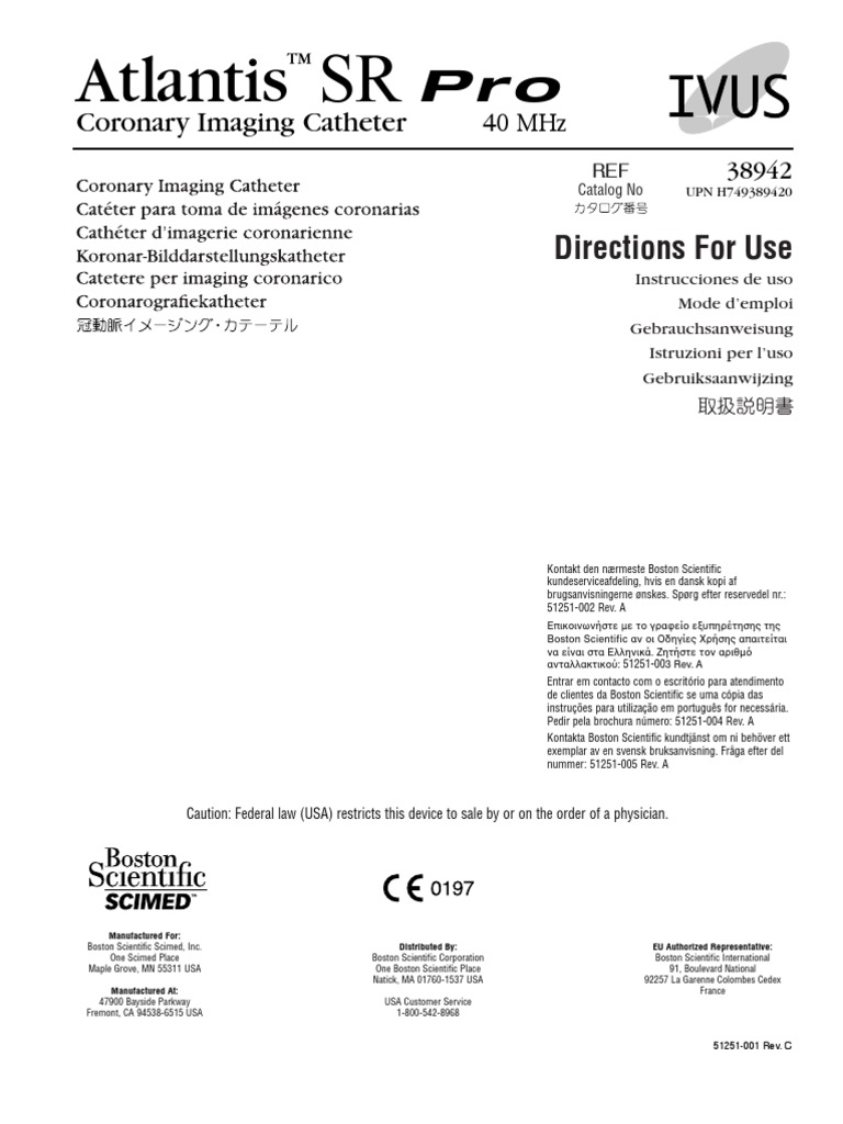 Atlantis SRPro Coronary Imaging Catheter Direction For Use | PDF ...