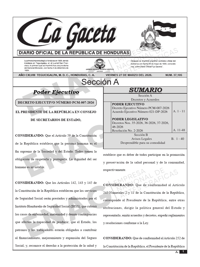 PCM 007 2026 | PDF | Cuidado de la salud | Honduras