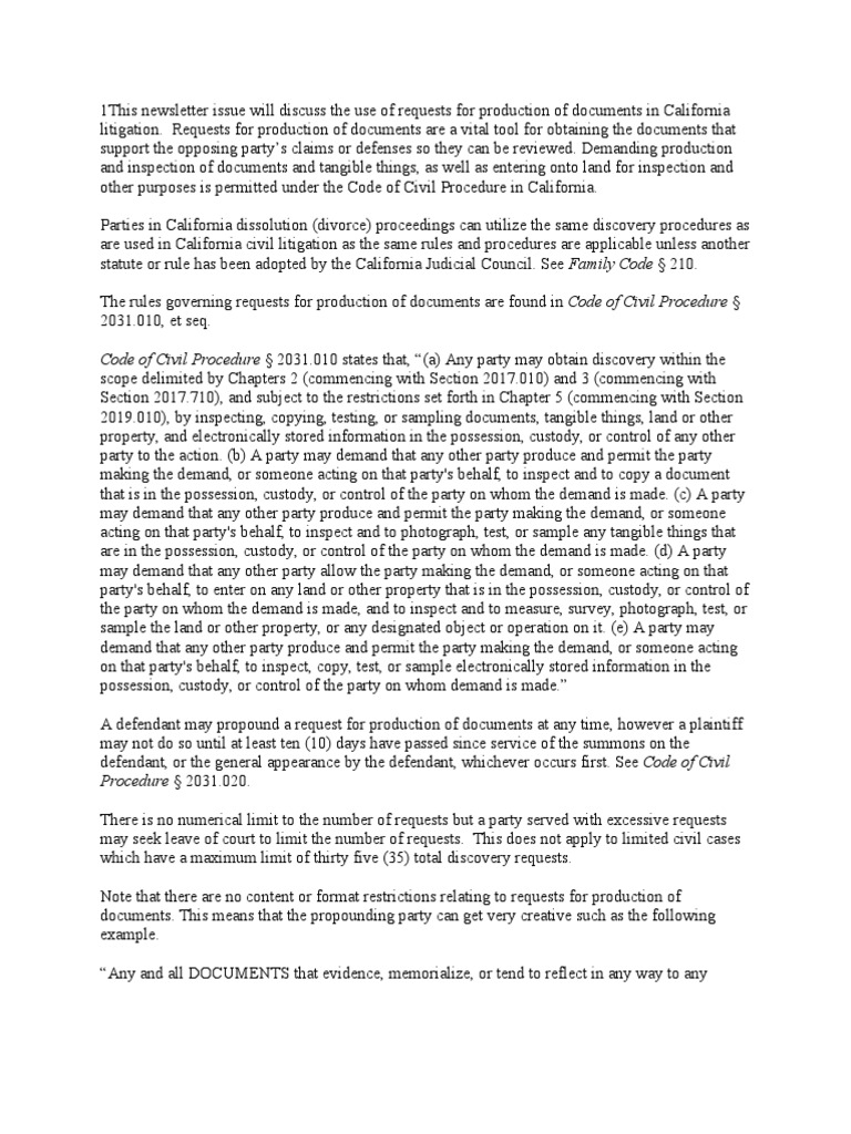Requests For Production of Documents in California | PDF | Discovery ...