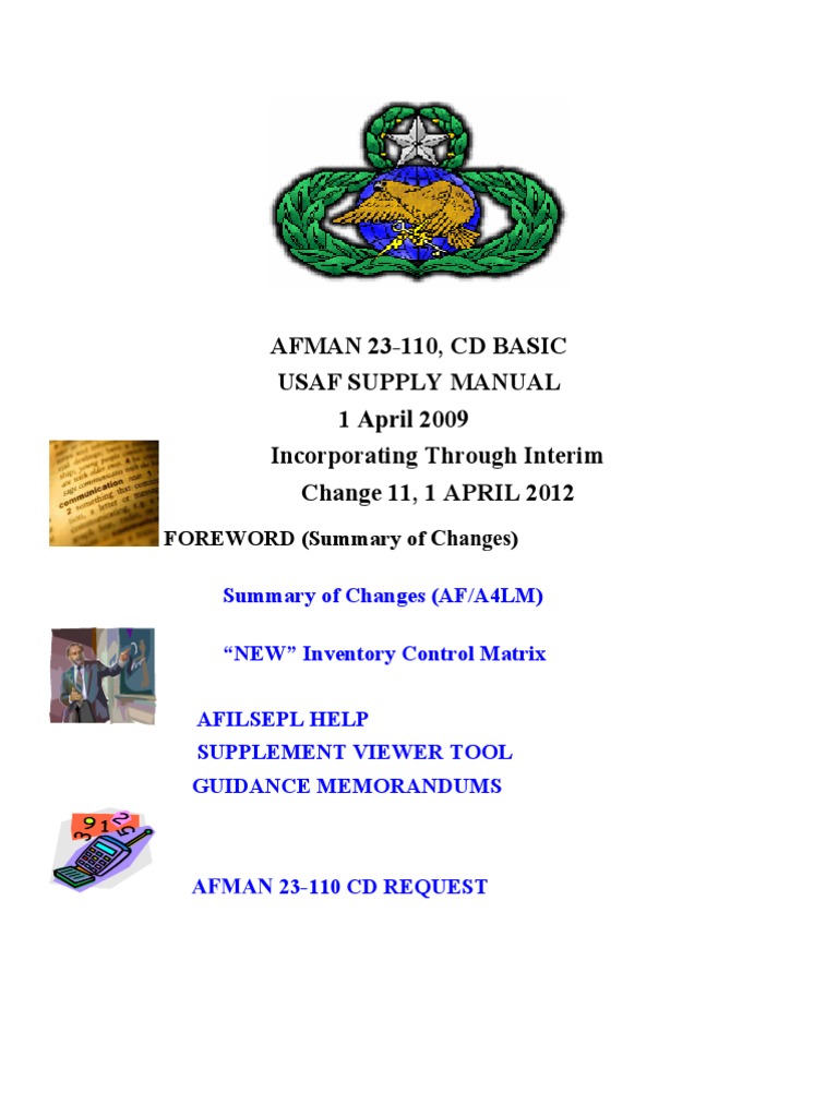 Afman 23-110, CD Basic Usaf Supply Manual 1 April 2009 Incorporating ...