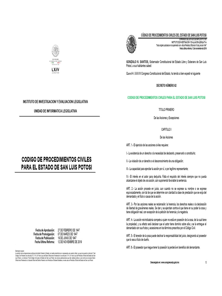 Codigo de Procedimientos Civiles para El Estado 12 Nov 2019 | PDF ...