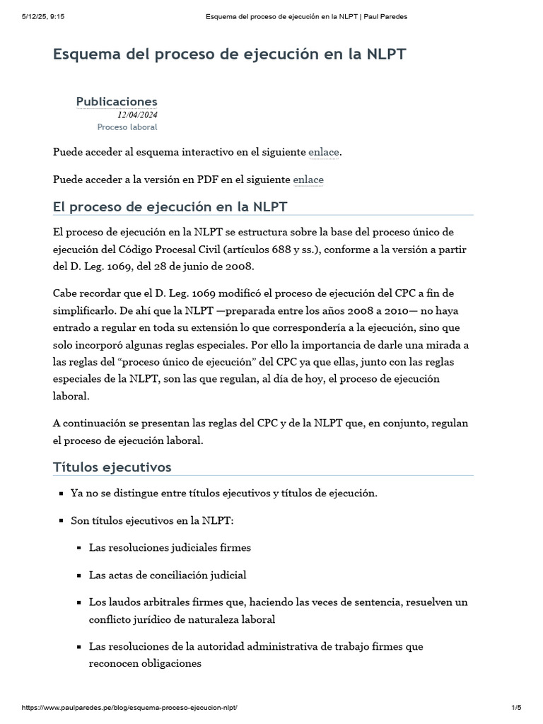 Esquema Del Proceso de Ejecución en La NLPT | PDF | Apelación | Liquidación