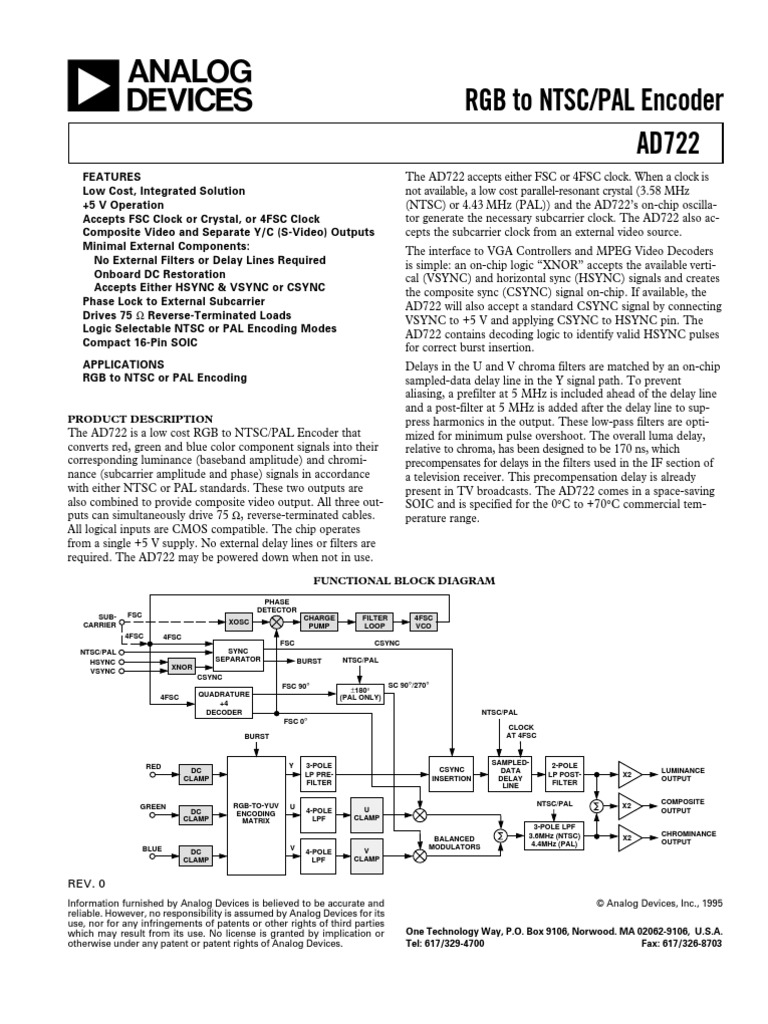 RGB To NTSC/PAL Encoder AD722 | Download Free PDF | Video | Rgb Color Model
