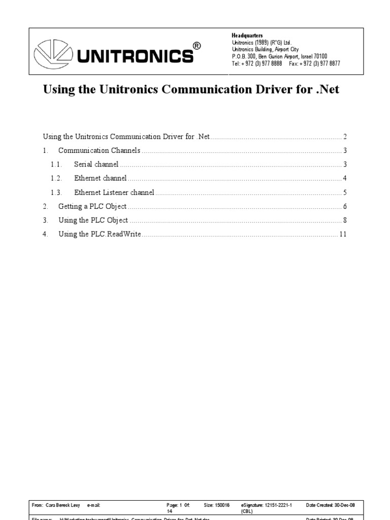 Unitronics Communication Driver For Dot Net | PDF | Constructor (Object Oriented Programming ...