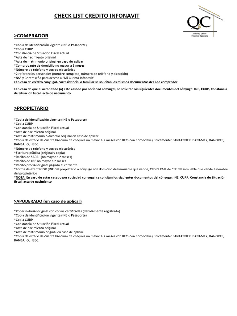 Check List Credito Infonavit | PDF